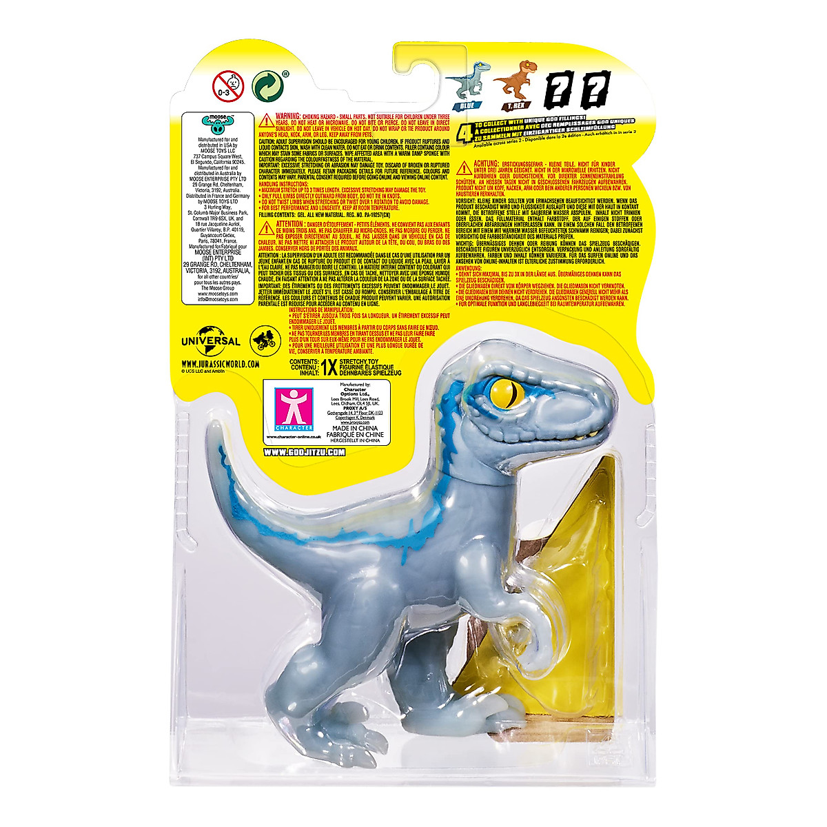 Heroes of Goo Jit Zu Jurassic World - Chomp Attack Stretch Blue Velociraptor Action Figure, Multicolor