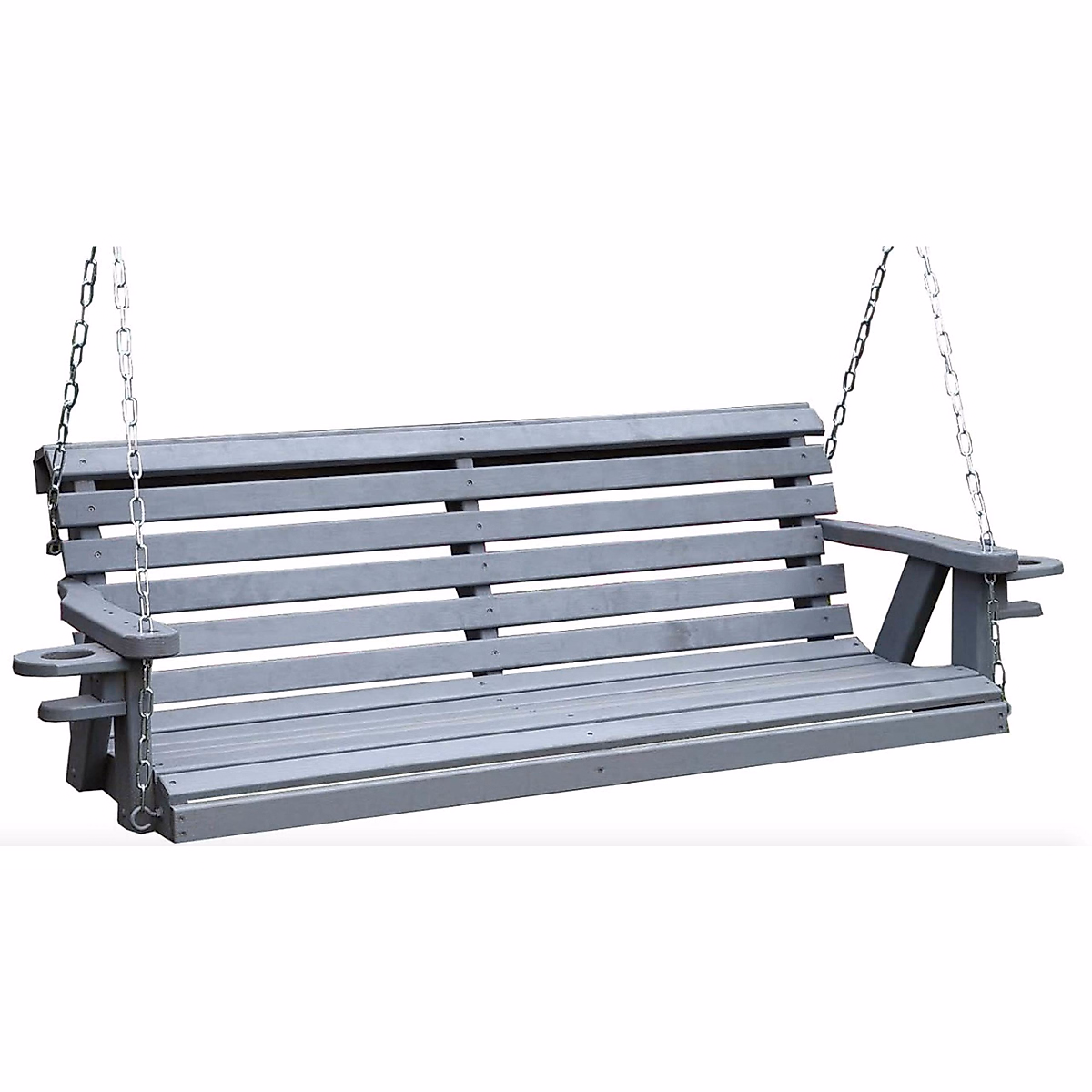 Amish Heavy Duty 800 Lb Roll Back 5ft Porch Swing with Cupholders - Made in USA (Grey)