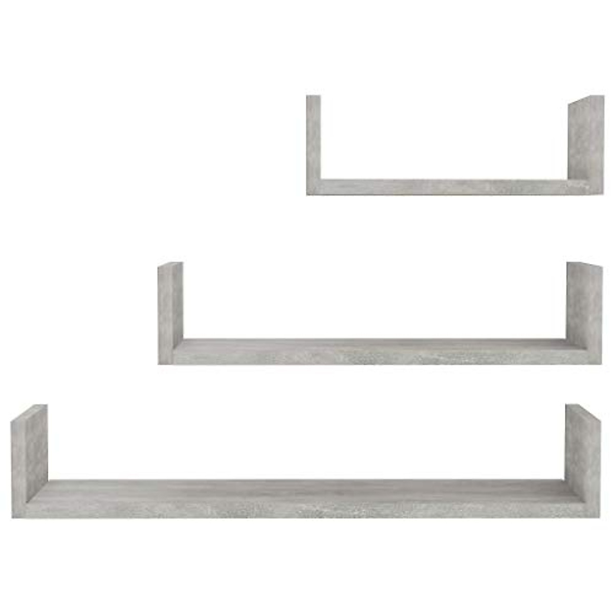 INLIFE 3 Pcs Floating Wall Display Shelves,U-Shaped Wall Mounted Book DVD Collectables Decoration Storage Shelf for Living Room,Bedroom Wall Display Shelves Concrete Gray 23.6"x 5.9"x 3.9"(LxWxH)