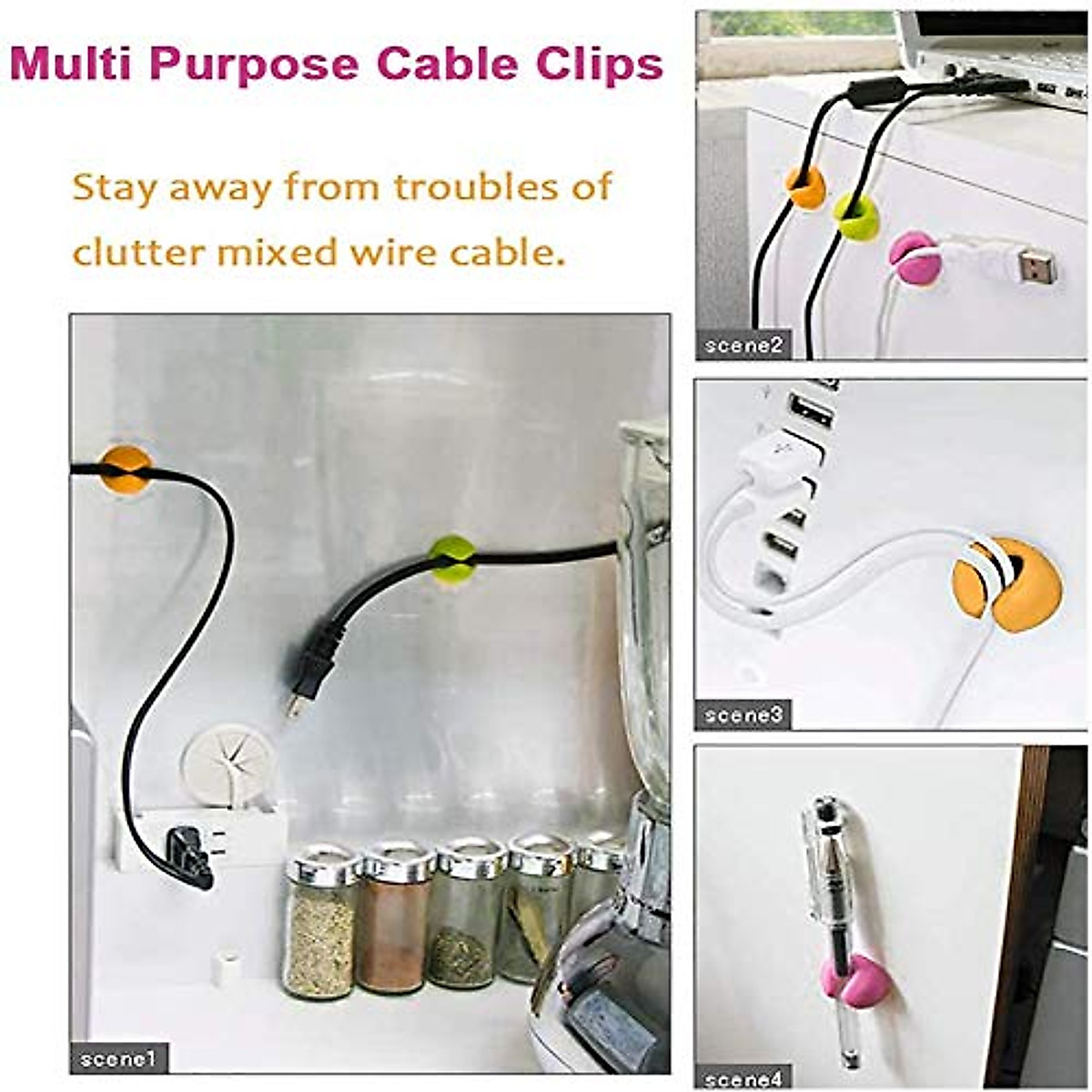 Wire and Cable Clamp Holder, Self-Adhesive Desktop Data Cable Clamp, Multifunctional Round USB Wire Clamp for Home Office and Car, Non-Toxic Material Durable Clamp