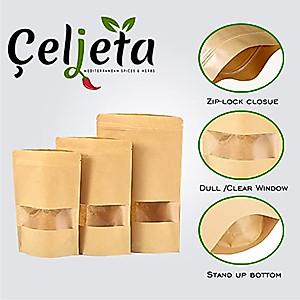 50 Pcs Self Sealing Sealable Packaging Paper Bags Waterproof Transparent Window Brown Stand Up Zipper Pouches Can Reusable for Food Tea Coffee bags Beans Nuts Seeds Dried Fruits Pouch (5.5"x.7.8")…