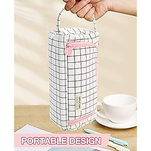 Large Capacity Pencil Case Pen Bag, Pencil Bag Stationery Storage Pencil Pouch, Handheld Makeup Pouch Holder Multi-Compartment Organizer College School Office Supplies for Teen Christams Gift(Grid)