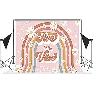 Lofaris Groovy 5th Birthday Backdrop Five is A Vibe Birthday Background Daisy Flower Girls Four Years Old Birthday Party Supplies Photo Prop Wall Decor 7x5ft
