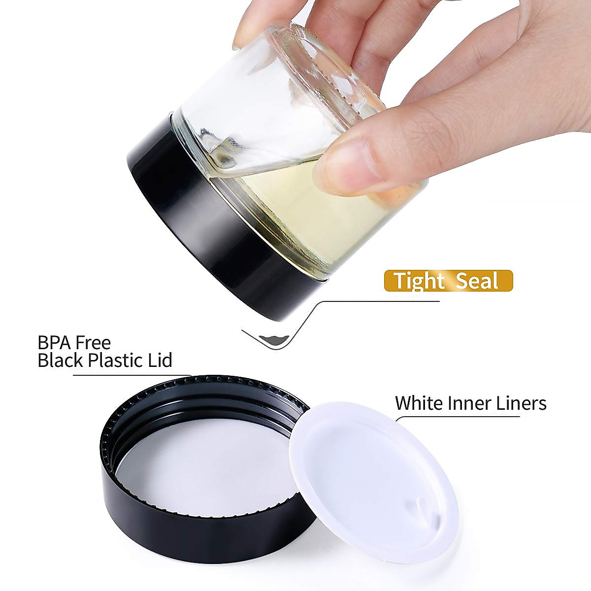 2oz Glass Jars with Lids(24 Pack), Eternal Moment Round Glass Jars with Inner Liners and Black Lids, Empty Cosmetic Containers for Creams, Powders, Balms,and Aromatherapy