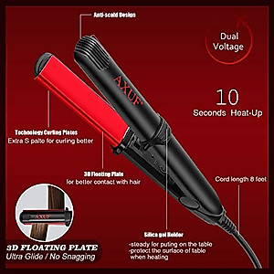 AXUF Mini Dual Deluxe Styler,Mini Flat Iron Add Straighten & Curls Hair Straightener, 3/4 Inch Travel Flat Iron for Short Hair, Curls Bangs