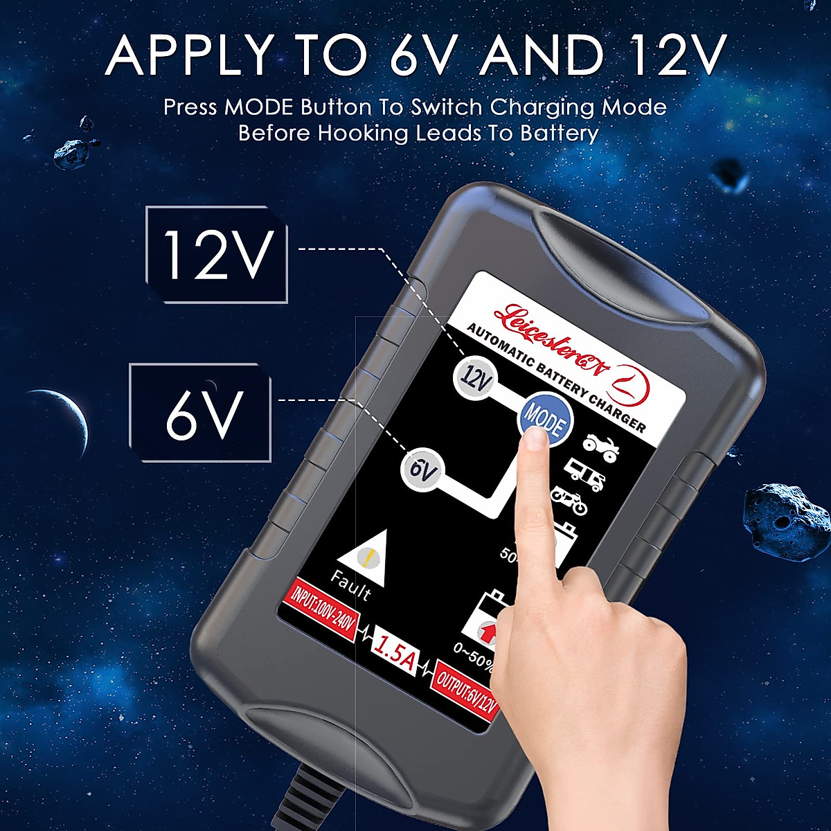 LST Trickle Battery Charger Automatic Maintainer 6V 12V Smart Float Charger for Automotive Car Motorcycle Lawn Mower Tractor SLA ATV AGM GEL CELL Lead Acid Batteries