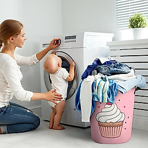 Cartoon Cup Cake Laundry Hamper with Handles Collapsible Storage Basket Laundry Basket One Size