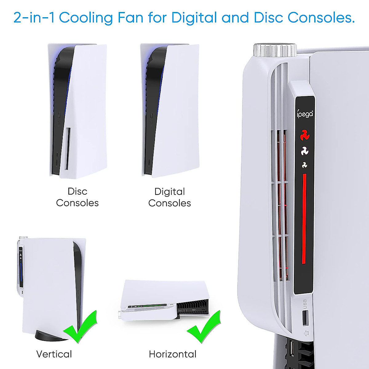 Upgraded Cooling Fan Accessories for PS5, YUANHOT Cooling System Cooler Fan for PS5 Disc and Digital Edition - White