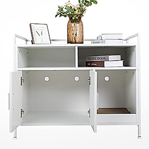 YUSING Litter Box Enclosure, Cat Litter Box Furniture Hidden, Cat Washroom Bench Storage Cabinet Large with Double Doors and Open Shelf for Bedroom, Living Room