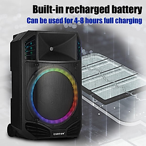 PA Speaker System - Active Bluetooth Compatible Speaker with USB, 15 inch Rechargeable Powered Dj, 2 Wireless Microphone.