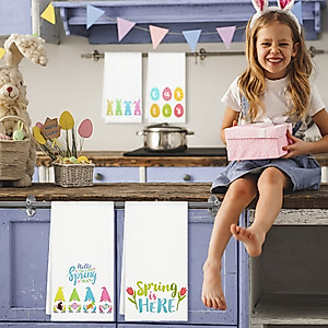 Breling 4 Pieces Easter Kitchen Towels 23.6 x 15.7 inches Easter Bunny Eggs Rabbit Hand Towels Spring Happy Easter Gnomes Kitchen Towels Holiday Cloth Dish Towels for Cooking Baking