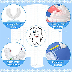 BASHUO Kids Ultrasonic Electric Toothbrush, 6 Gear Speed Mode IPX7 for Sensitive Teeth 360° Oral Cleaning U Shaped Toothbrush for Children Toddler 2-7 Years Old (Pink)