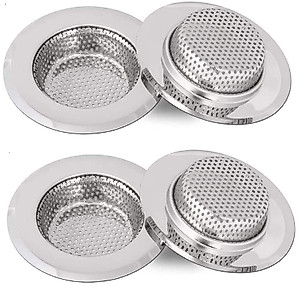 4 Pcs Sink Strainers for Kitchen Sink Stainless Steel Sink Drain Strainer Prevent Clogging Large Wide Rim Outer Diameter 4.5 Inch/11.3cm(Suitable for 2.76" to 3.94" Drain)