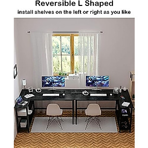 WOODYNLUX L Shaped Computer Desk - Home Office Desk with Shelf, Gaming Desk Corner Table for Work, Writing and Study, Space-Saving, Black