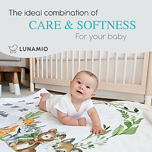LUNAMIO Baby Monthly Milestone Blanket Boy Girl, Woodland Nursery Decor for Boys, Baby Milestone Blanket, Baby Boy Milestone Blanket, Woodland Baby Shower, Milestone Blanket for Baby Girl Boy, 50"x40"