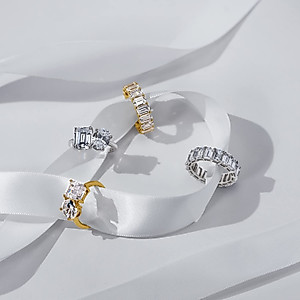 DIAMONBLISS Eternity Ring For Women 14K Yellow Gold, Rose Gold, Platinum Plated 925 Sterling Silver Infinity Band | 10.30 Carats Emerald Cut Cubic Zirconia CZ Simulated Diamond (White, 7)