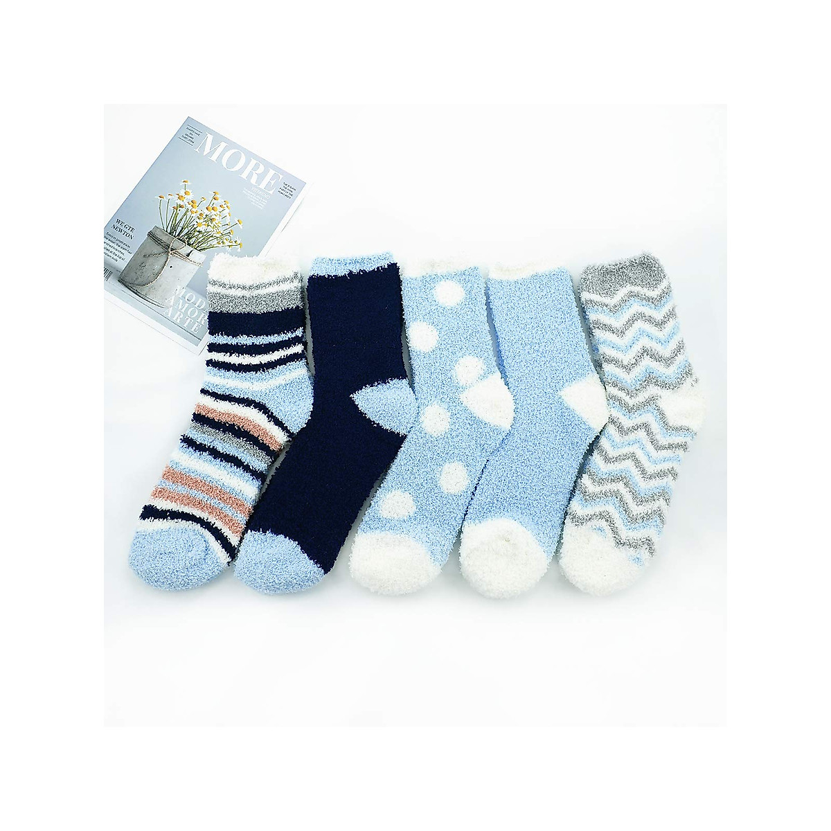 Century Star Womens Socks Fuzzy Socks Soft Fluffy Socks Winter Gifts Socks Sports Outdoor Sock Athletic Socks For Christmas 5 Pairs Blue