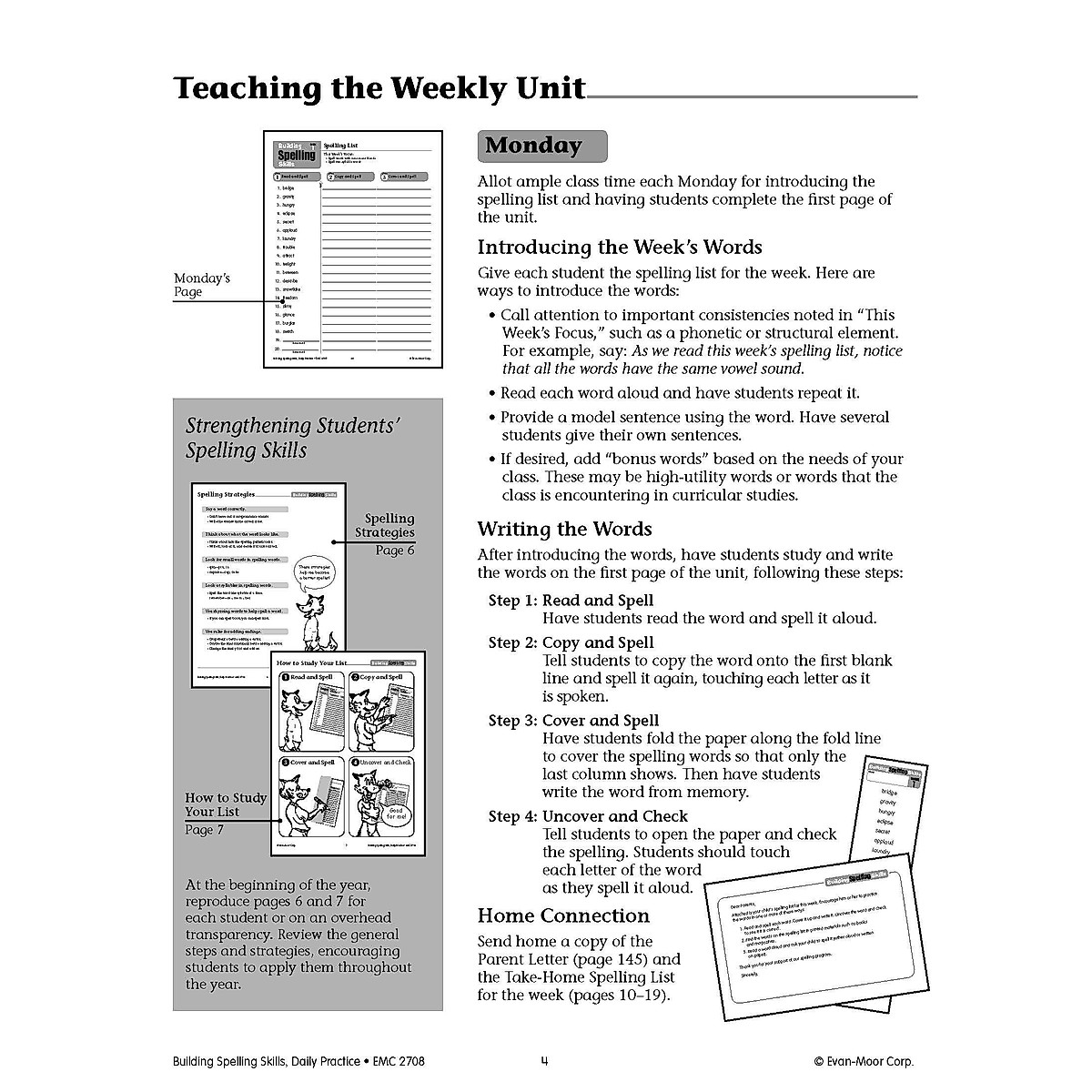 Evan-Moor Building Spelling Skills, Grade 4 - Homeschooling & Classroom Resource Workbook, Reproducible Worksheets, Teaching Edition, Spelling Strategies, Reading and Writing Skills