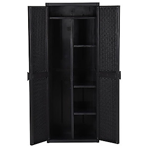 vidaXL Black Garden Storage Cabinet with PP Rattan Look - Versatile Use, Rugged Construction, Easy to Clean, Ideal for Patio and Garage Storage