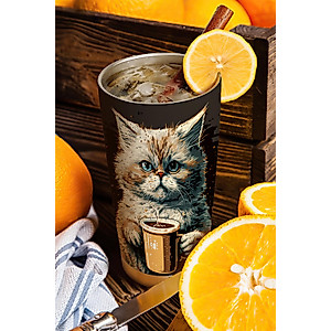 20oz Cute Retro Vintage Cat Tumbler, Gifts for Cat Lovers, Coffee Thermos for Women, Stainless Steel Double Wall Vacuum Insulated Coffee Mug, Travel Cup with Lid