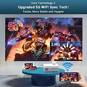 Native 1080P 5G WiFi Bluetooth Projector, Faltopu 9800lumen [120'' Screen Included] 300ANSI Outdoor Mini Movie Projector with WiFi and Bluetooth, Compatible with iOS/Android, TV Stick, HDMI