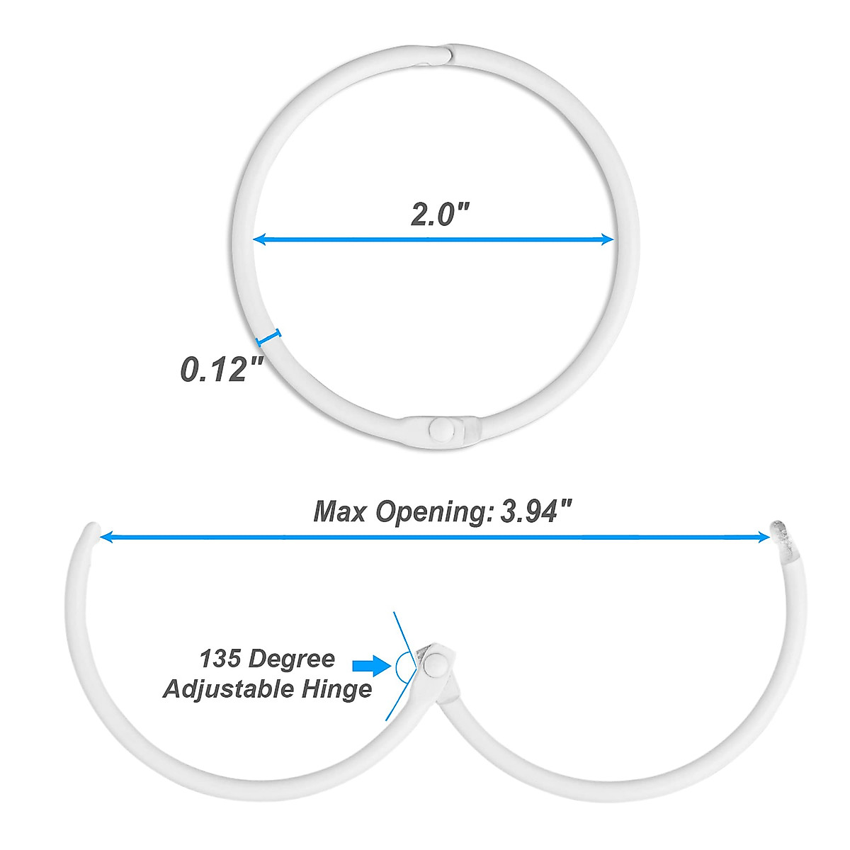 24 Pack Shower Curtain Rings, Rustproof Decorative Shower Curtain Hooks Metal Round Shower Ring Hooks for Bathroom Shower Rod (A-White)