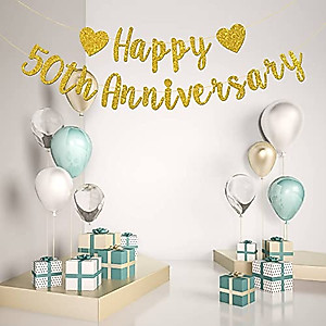 Talorine Happy 50th Anniversary Banner, 50th Wedding Anniversary, 50th Birthday, 50 Years Loved Party Decorations (Gold Glitter)