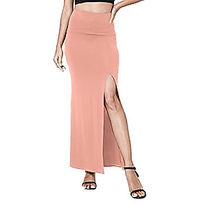 Urban CoCo Women's Vintage High Waist Bodycon Split Maxi Skirt(Pink,L)