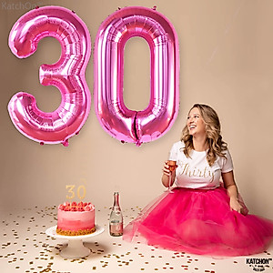 KatchOn, Hot Pink 30 Balloon Numbers - 40 Inch | Pink 30 Balloons, Pink 30th Birthday Balloons, 30th Birthday Decorations For Her | Number 30 Balloons for Hot Pink 30th Birthday Decorations for Women