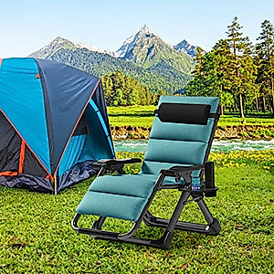 NAIZEA Lounge Chair Padded Zero Gravity Chair Folding Adjustable Reclining Patio Chairs with Cup Holder, Ergonomic Patio Recliner Chairs for Kids and Adult for Indoor and Outdoor