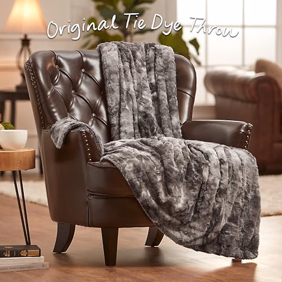 Chanasya Premium Wolf Faux Fur Throw Blanket - Soft, Fuzzy Sherpa & Minky Throw Blanket - for Bed or Couch - 60" x 70” - Gray