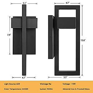 Krychiler 2 Set Modern Outdoor Wall Sconce, Indoor Integrated LED Wall Lamp Waterproof Porch Light Exterior LED Wall Mounted Light Black for Living Room Bedside Garden Garage Lighting