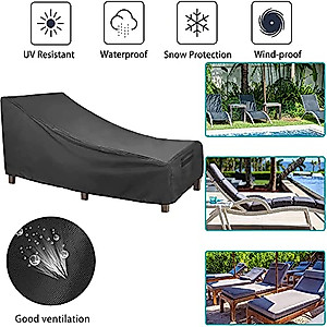 Skyour Patio Chaise Lounge Cover Waterproof Heavy Duty 420D Oxford Outdoor Recliner Cover UV Tear Resistant Pool Bench Chaise Longue Chair Furniture Covers for Garden Yard (1)