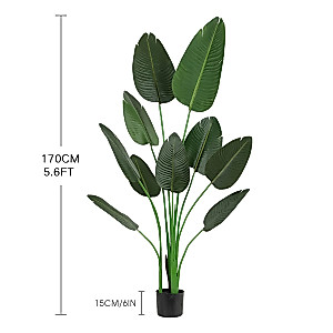 Hobyhoon 2PCS 5.6 ft Artificial Bird of Paradise Tall Silk Palm Tree in Pot Faux Plants Tropical Leaves Banana Tree for Modern Home Indoor Outdoor Office Decor