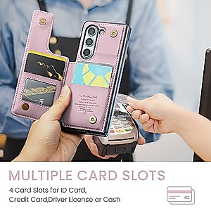 Vinich for Samsung Galaxy Z Fold 5 Wallet Case with S Pen Holder, [Front Cover] [RFID Blocking] [Card Holder] [Kickstand] Shockproof Phone Case for Galaxy Z Fold 5, Rose Gold