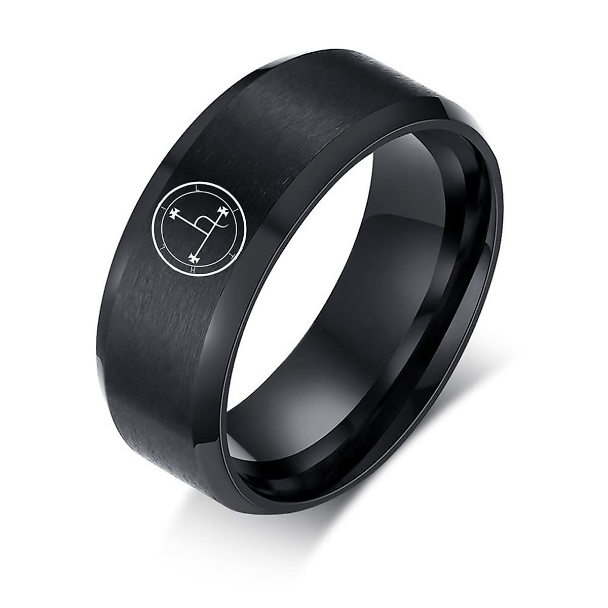 Black Plated Matte Sigil of Lilith Female Symbol of Power Ring, Stainless Steel Pagan Satanic Feminine Devil Lilith Seals Plain Ring Feminist Wedding Band for Her, Size 8