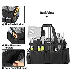 HODRANT Large Grill Utensil Caddy with Paper Towel Holder, Collapsible Picnic Bag Organizer for BBQ Supplies, Tailgating Accessory Basket Camping Gear Must Haves for Cook Essentials, Black, Bag Only