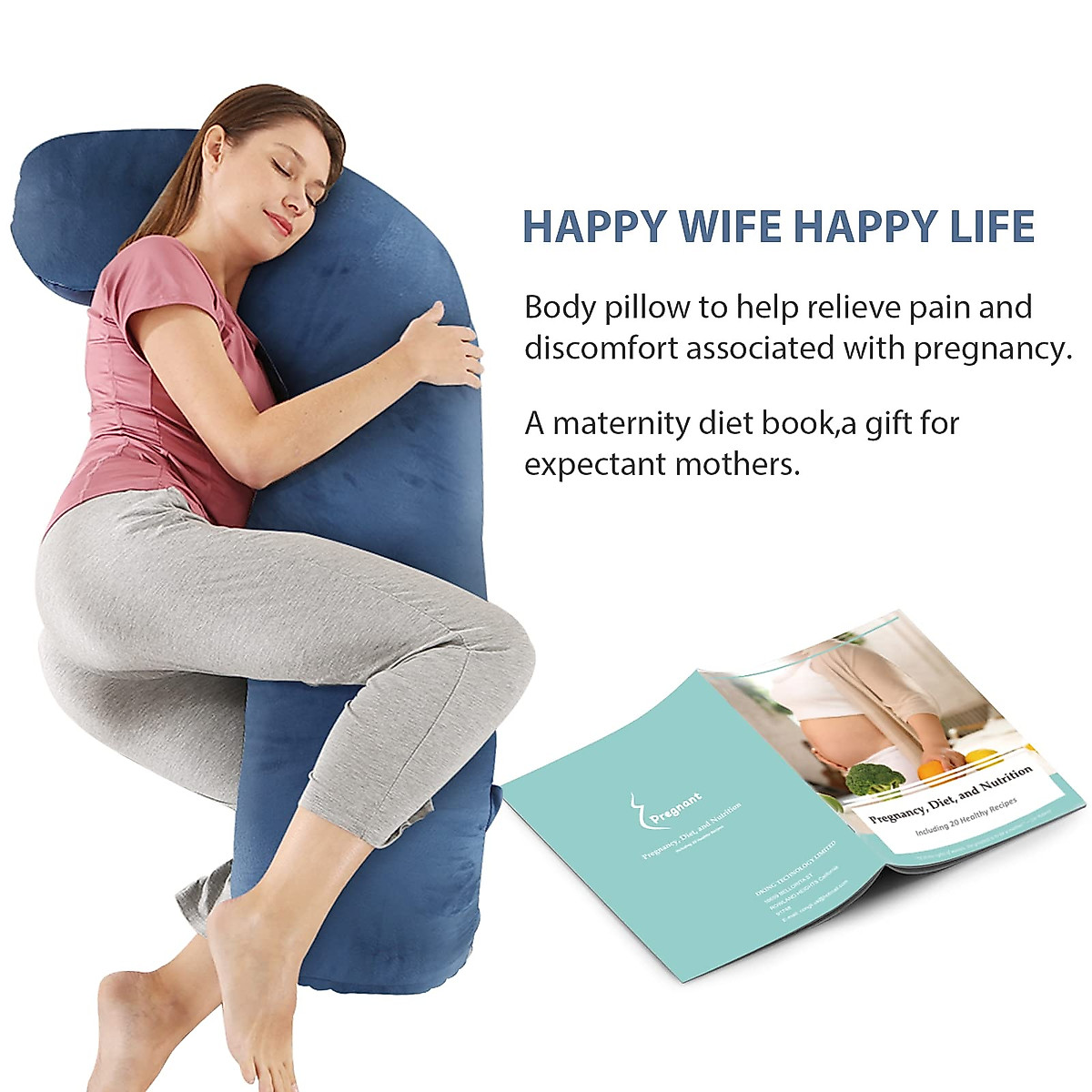 BATTOP Pregnancy Pillows for Sleeping,Body Maternity Pillow with Cooling Washable Cover,Support for Back,HIPS,Legs,Belly for Pregnant Women,New Mom Gifts for Women (Dark Blue)