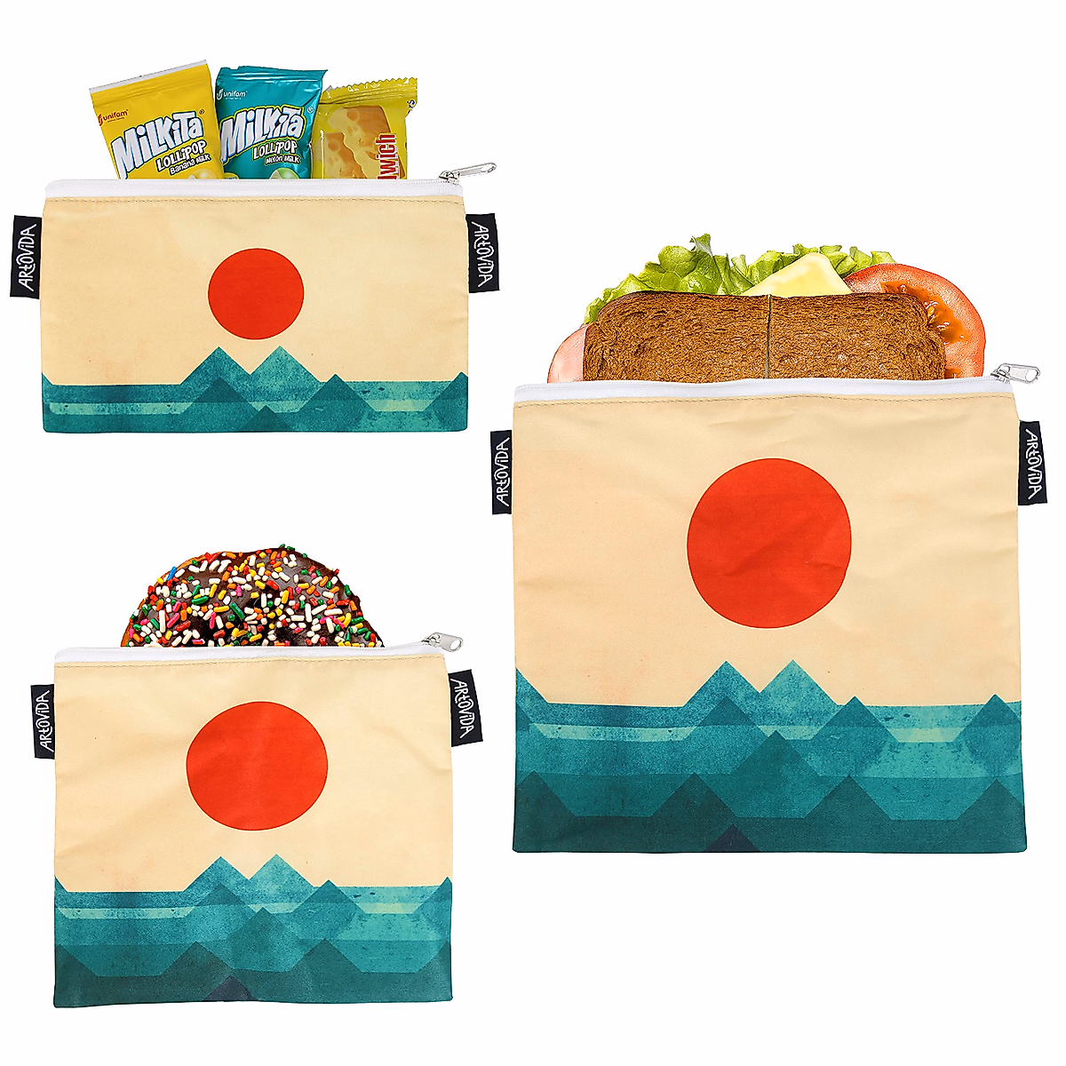 Artovida Artists Collective Lunch Baggies | Snack and Sandwich Bags with Zipper - Improved Dual Layer Design by Budi Kwan (Indonesia) The Ocean, the Sea, the Wave