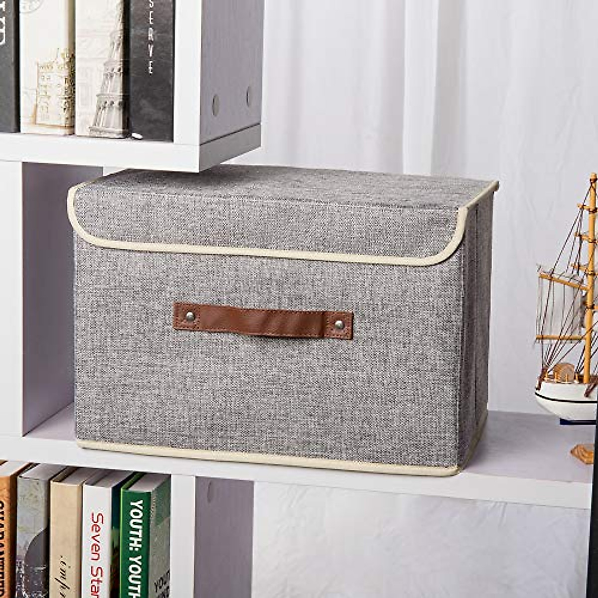 YELAIYEHAO Storage Bins Set, Pack of 2 Foldable Storage Box Cube with Lids and Handles Fabric Storage Basket Bin Organizer Collapsible Drawers Containers (Grey, 15"X10"X10")