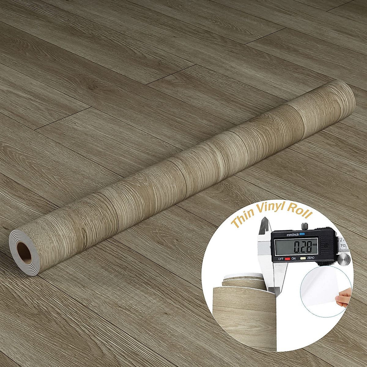 Oxdigi Peel and Stick Vinyl Flooring Roll 24"x 196"/ 32 Sq.Ft, Self Adhesive Vinyl Floor Tiles Wood Flooring, Temporary Floor Stickers Waterproof for Living Room Bedroom Kitchen RV, Brown Wood Planks