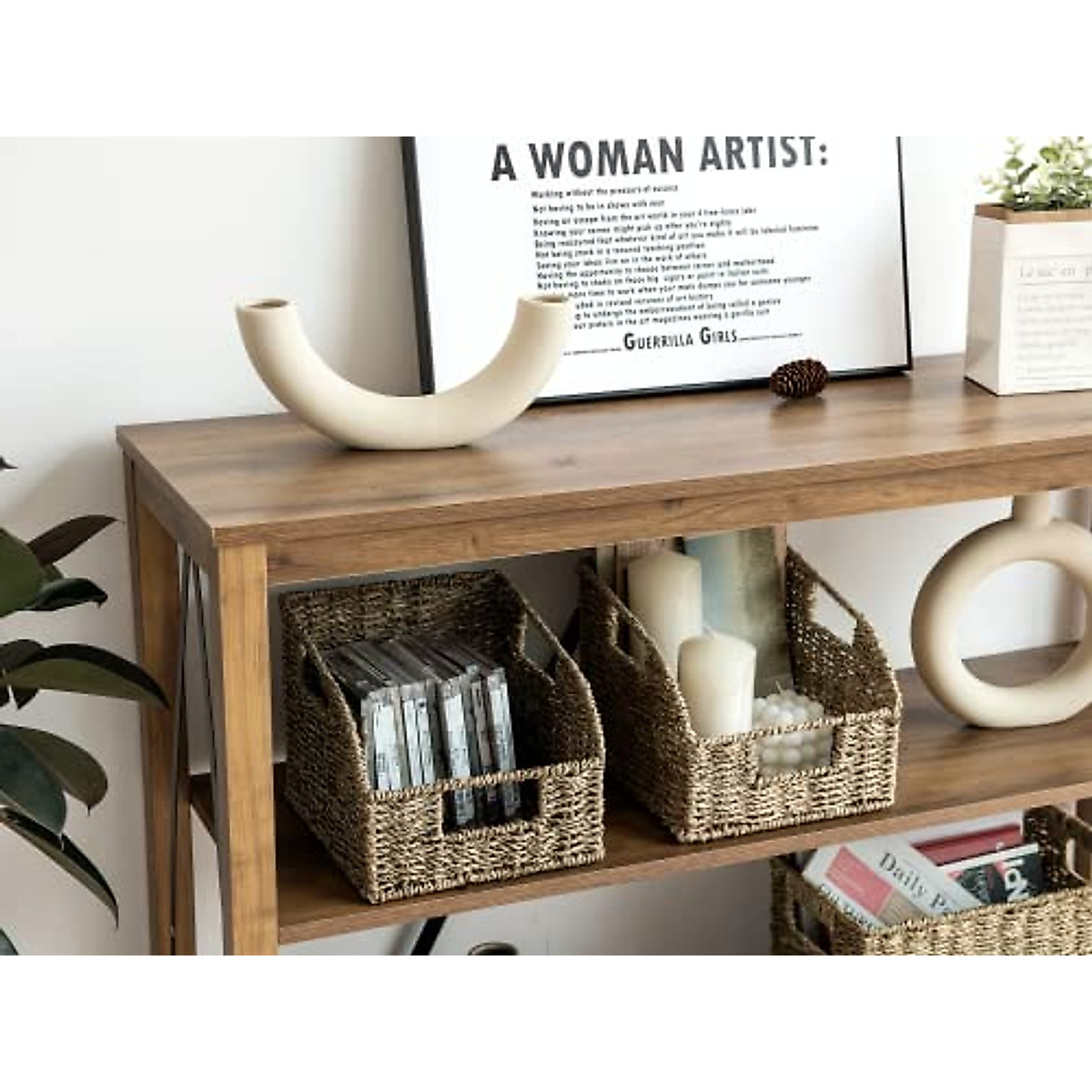 StorageWorks Seagrass Wicker Baskets with Built-in Handles, Hand Woven Baskets for Organizing, 2-Pack