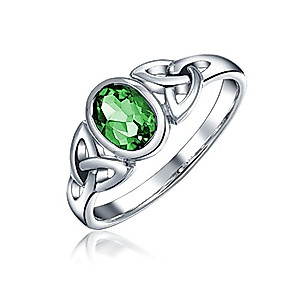 Bling Jewelry Celtic Simulated Green Emerald CZ Trinity Love Knot Triquetra Infinity Ring For Women Teen Thin Band Ring .925 Sterling Silver Custom Engrave