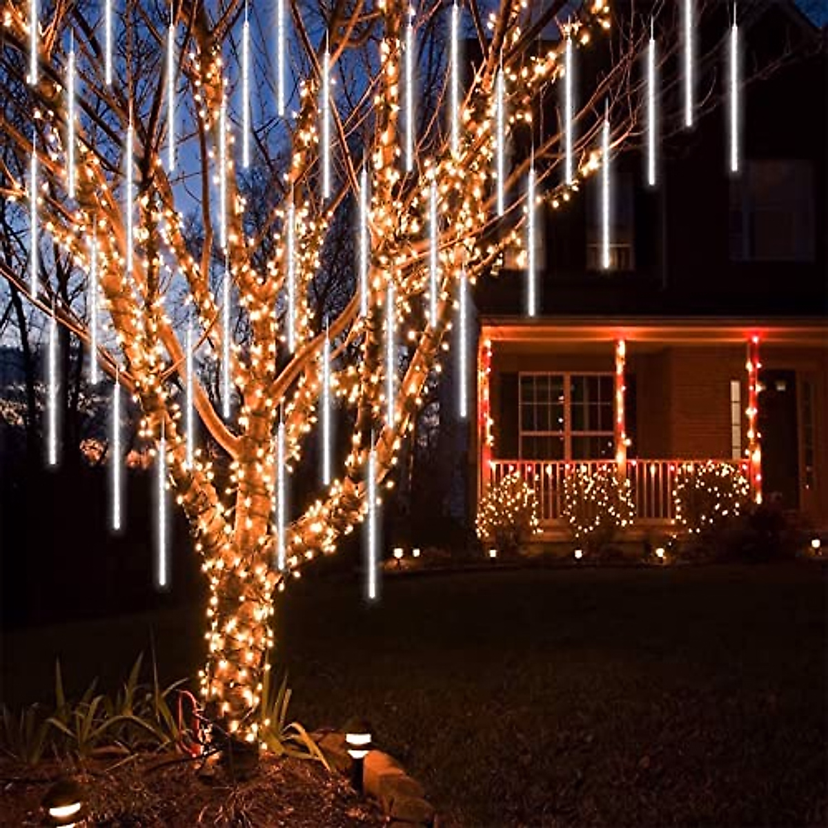 Meteor Shower Light 80cm 8 Tubes 576 LED Waterproof Falling Rain Lights Snow Falling for Home Decor Wedding Garden, White