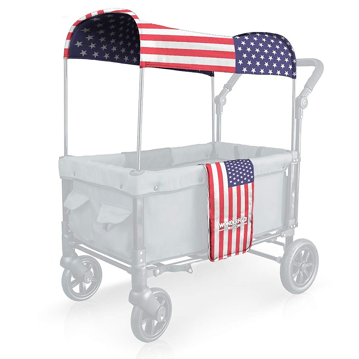 WONDERFOLD Add-on Canopy Fabric with UV Protection for W-Series Stroller Wagon (Double Sided W2/W1 Canopy, USA Flag Print with One Pouch)