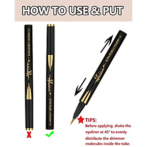 Gold Glitter Eyeliner Liquid Liner-1Pcs Gold Metallic Satin Shimmer Sparkling Colored Eye Liner Eyeshadow Makeup Pen, Long Lasting High Pigmented Waterproof Smudge-proof Eyeliner Pencil,Gift for Women