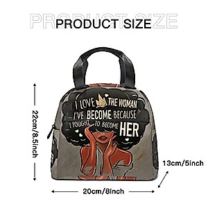Racigomr African American Girl Lunch Bag Reusable Black Girl Magic Lunch Box Portable Tote Bag for Women Travel Hiking Work Gifts
