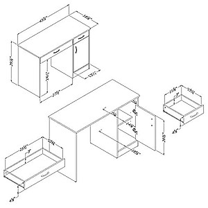 South Shore Small Computer Desk with Drawers, Pure Black