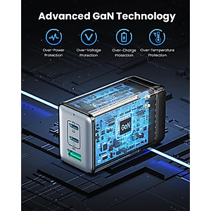 128W USB C Wall Charger,GaN III 3-Port Fast Charging Station,PD QC Foldable Charger Block Portable 65W Laptop Adapter for MacBook Pro/Air,iPad Pro,Galaxy S23,Dell XPS 13,iPhone 15/Pro etc Black