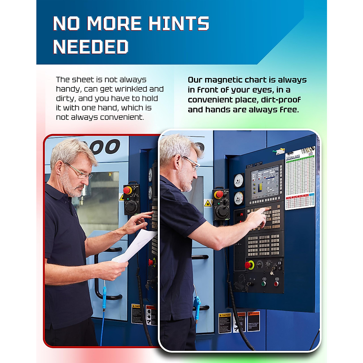 Useful Magnets Tap Drill Recommendations Chart | Decimals Equivalents Flexible Magnetic Drill Poster | Fractional & Metric Sizes Wall Art Hanging for CNC Shop | Garage, Toolbox, Green, 5.5" x 8"